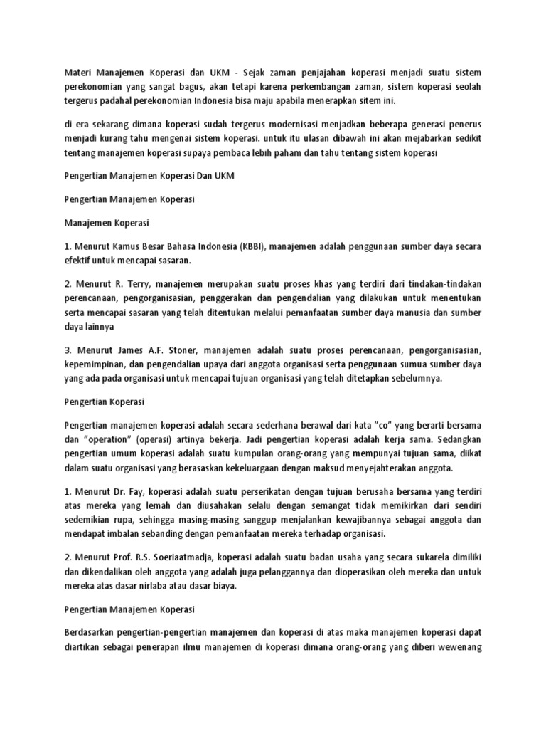 Manajemen Koperasi dan UKM di Era Modernisasi | PDF