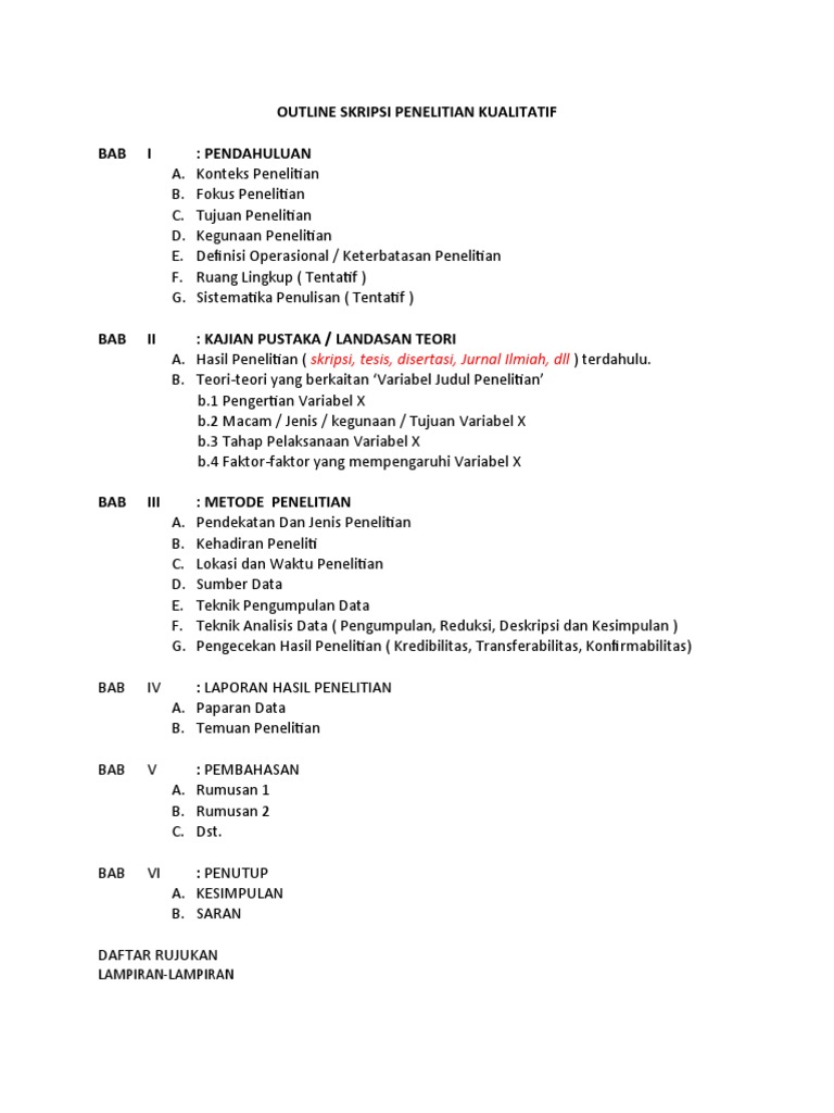 Outline Skripsi Penelitian Kualitatif | PDF | Sains & Matematika