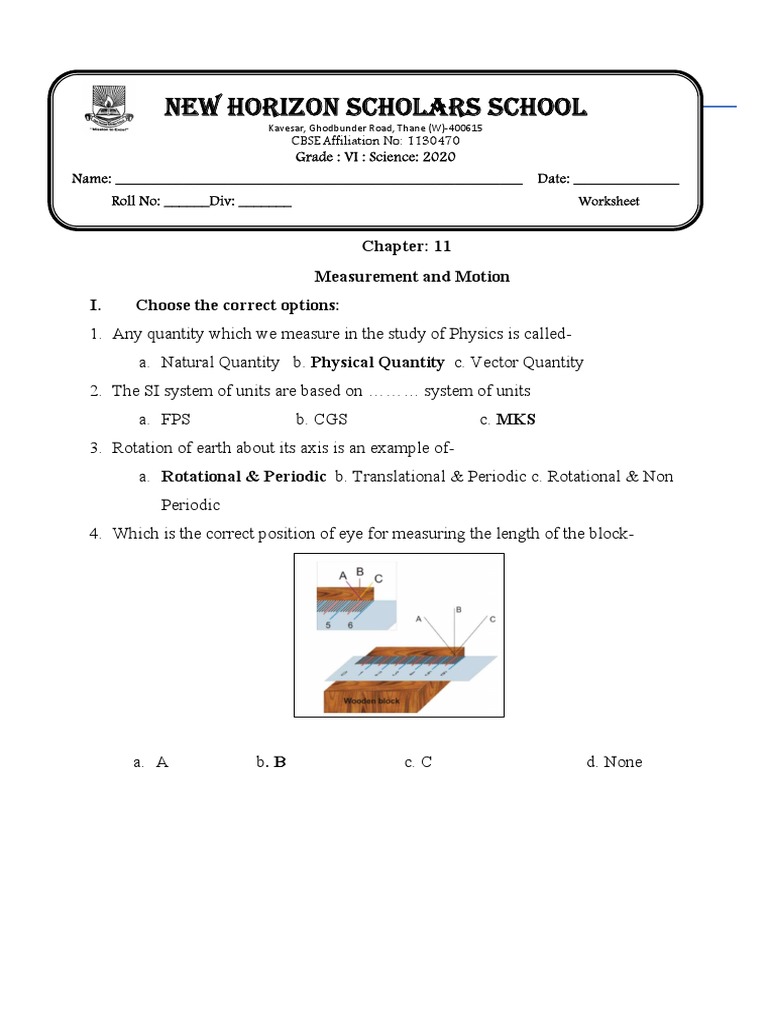 CH 11 Measurement & Motion Worksheet Answer Key | PDF | Speed | Time