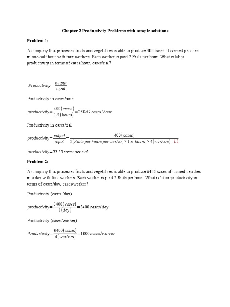 Chapter 2 Productivity Problems With Sample Solutions Problem 1 | PDF ...