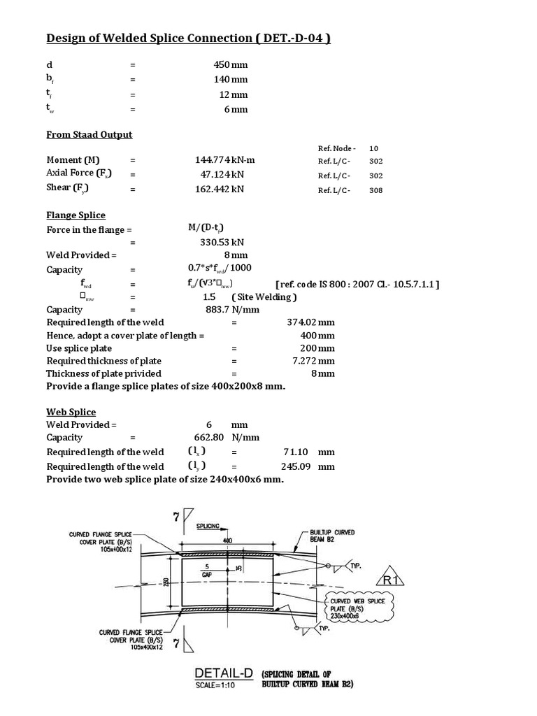 Design of Welded Splice Connection (DET.-D-04) : From Staad Output ...