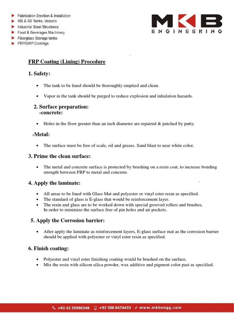 FRP Coating and Lining Procedure Guide | PDF