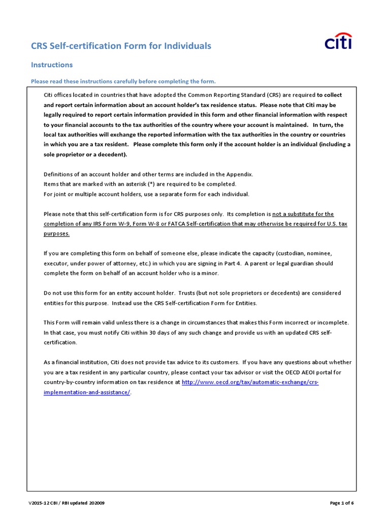 CRS Self-Certification Form Guide | PDF | Trust Law | Identity Document