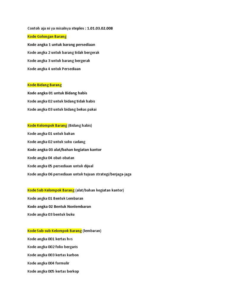 Kode Golongan Barang Persediaan | PDF