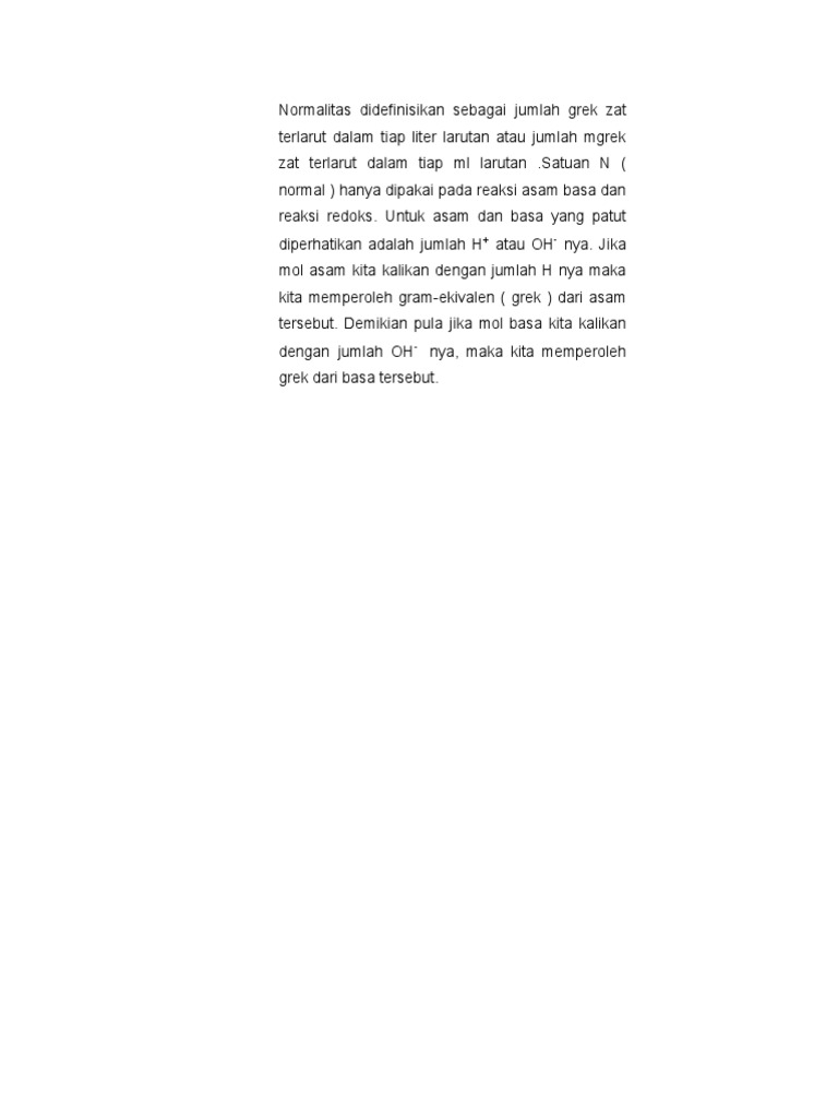 Definisi Normalitas dan Grek Zat Terlarut | PDF | Sains & Matematika