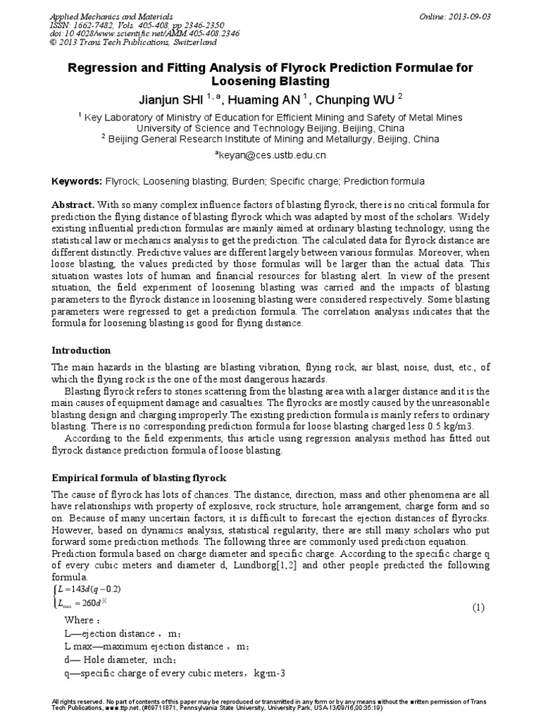 Flyrock Prediction Formulae | PDF | Prediction | Forecasting
