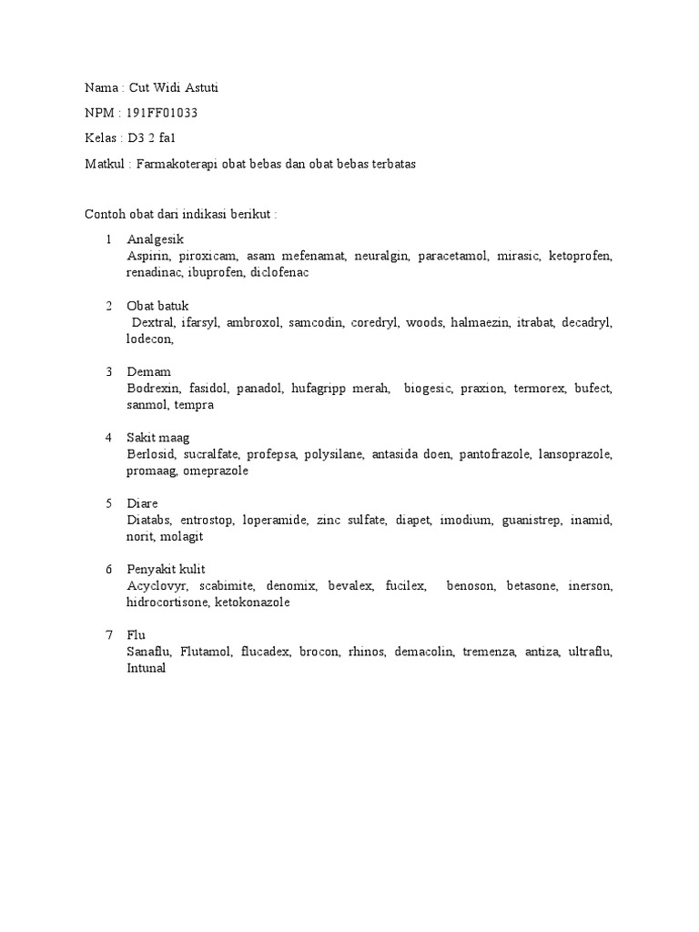 Contoh Obat Bebas | PDF