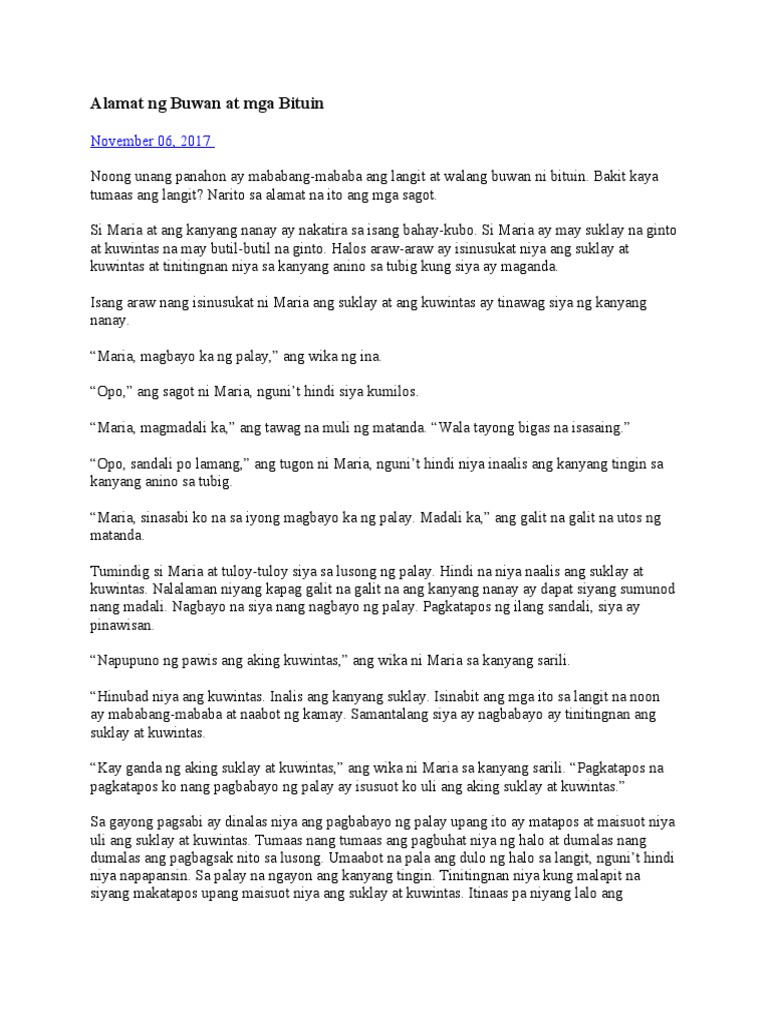 Alamat NG Buwan at Mga Bituin | PDF