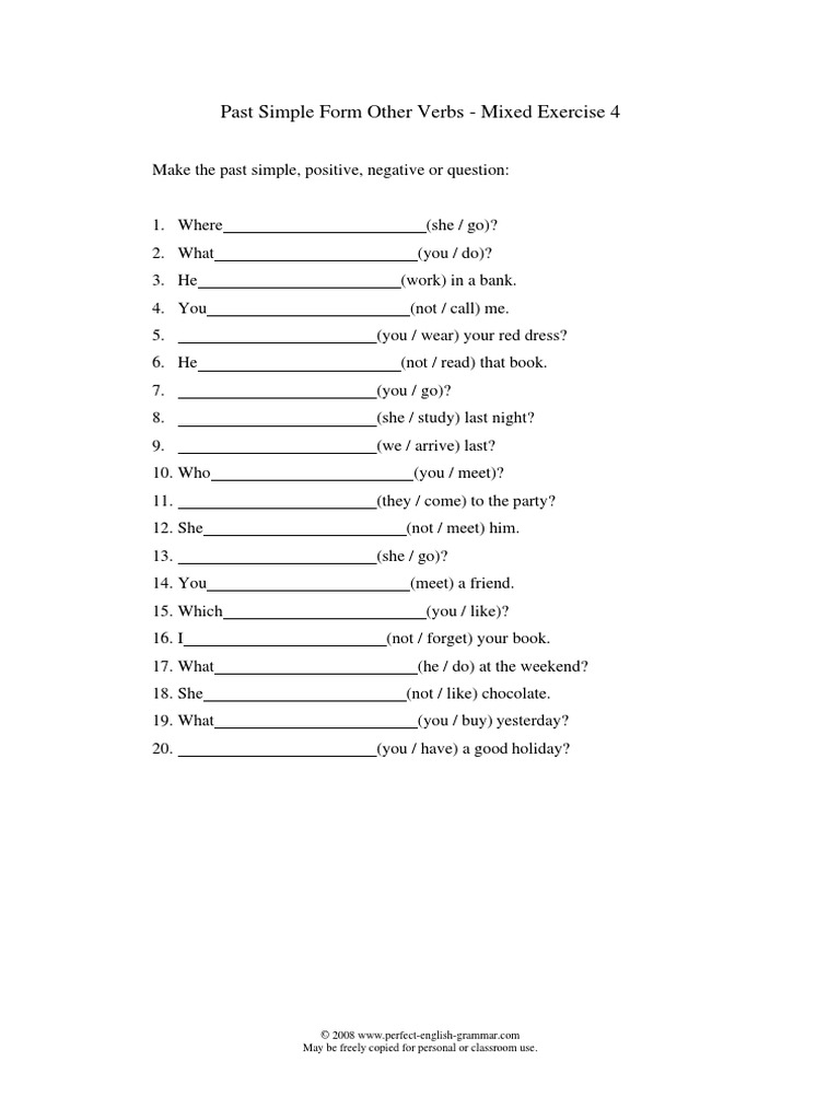 Past - Simple - Form - With - Other - Verbs - Mixed - Exercise - 4 No ...