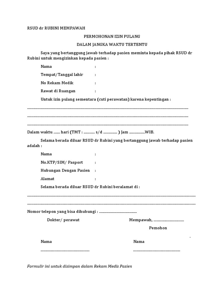 Form Permohonan Izin Pulang | PDF