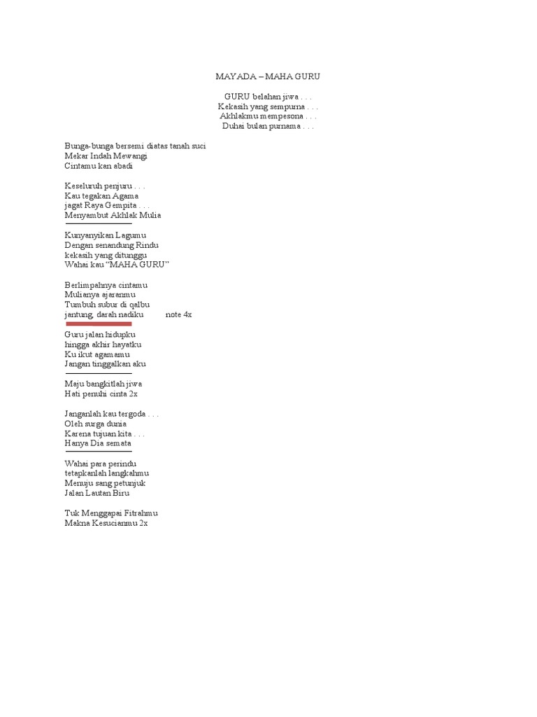 MAYADA Maha Guru Liriknya | PDF