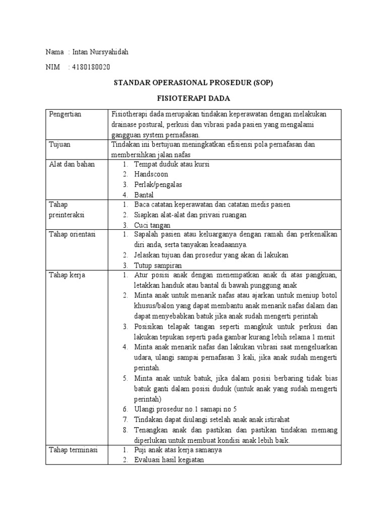Sop Fisioterapi Dada Intan | PDF | Kesehatan Holistik