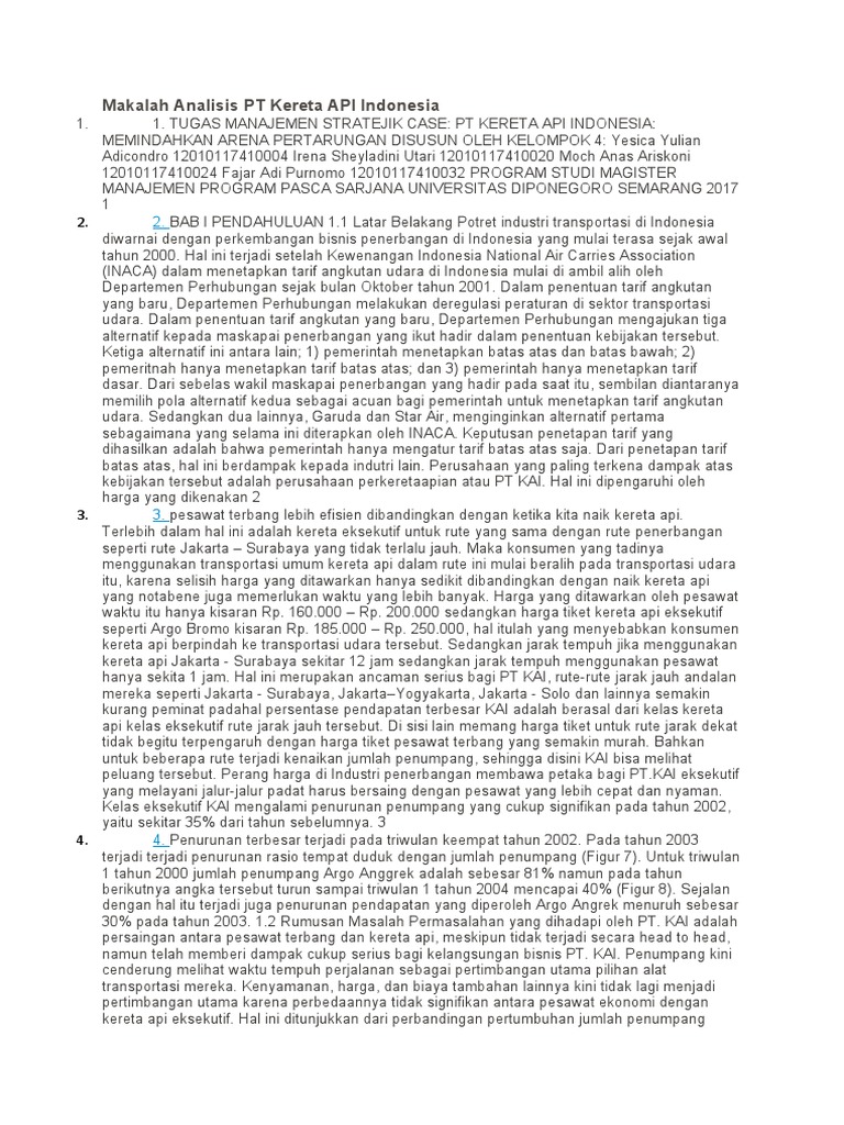 Strategi PT KAI Hadapi Persaingan Pesawat | PDF