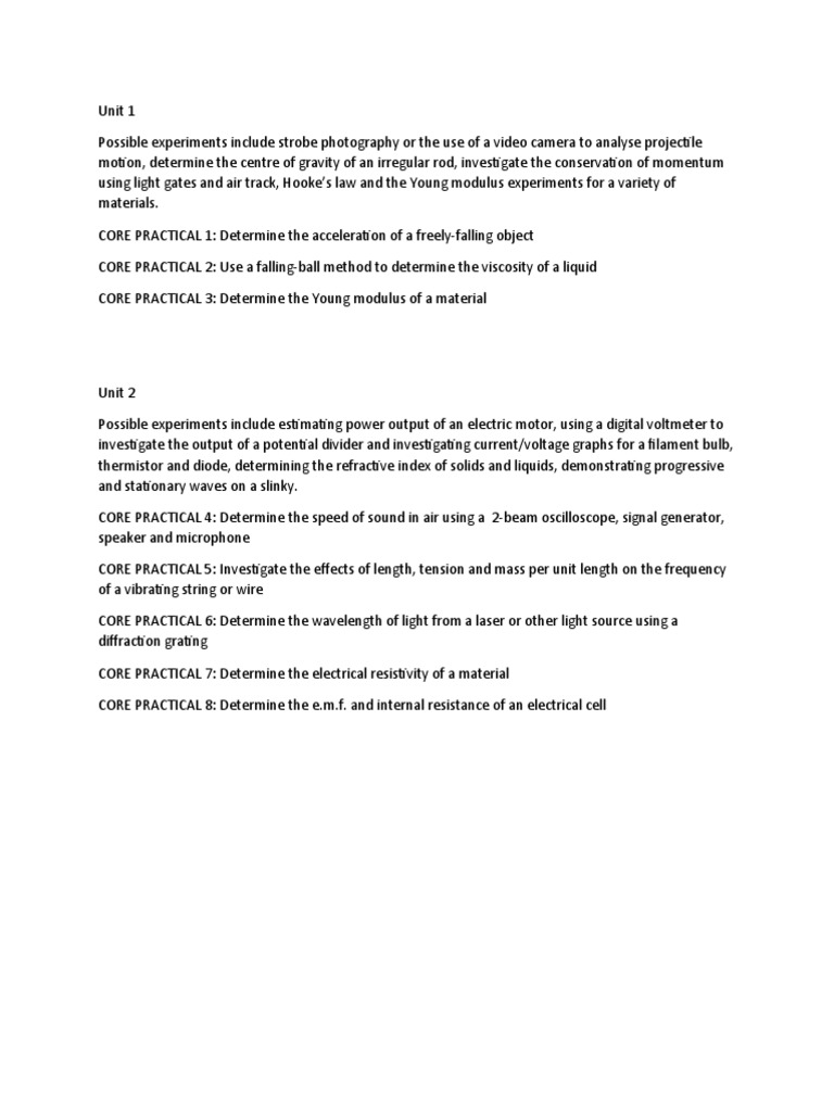 Unit 3 Core Practicals From Specification | PDF | Law | Science ...