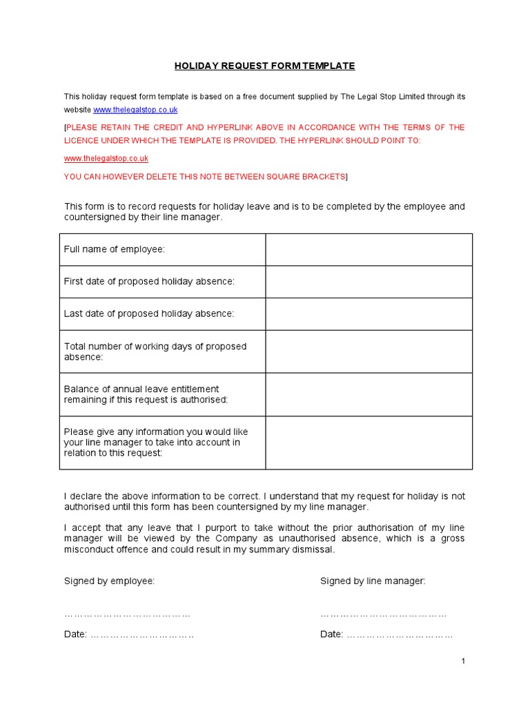 Holiday Request Form Template | PDF