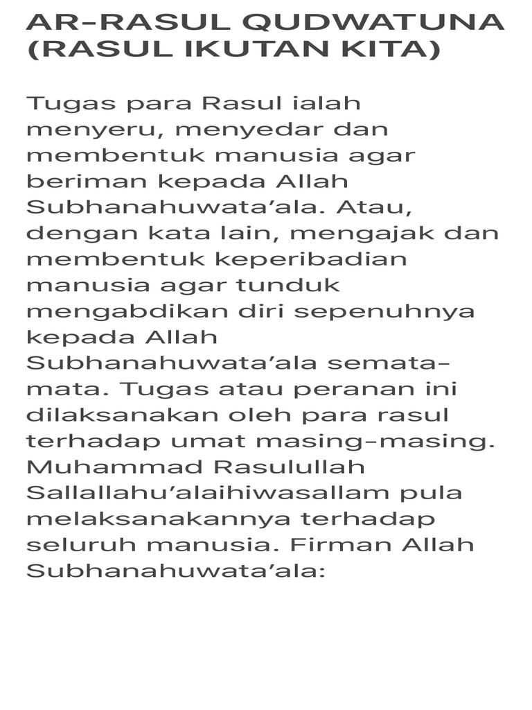 Peranan Rasulullah sebagai Qudwatuna | PDF | Agama & Spiritualitas