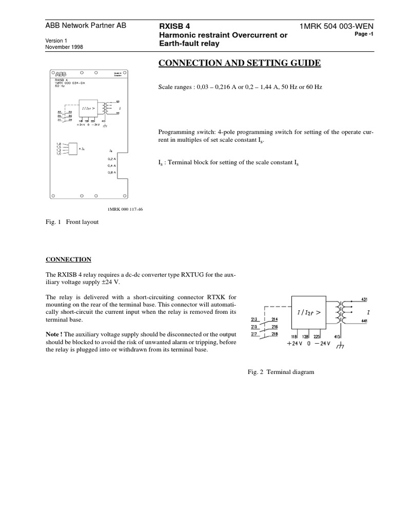 Connection and Setting Guide: Rxisb 4 Harmonic Restraint Overcurrent or Earth-Fault Relay | PDF ...