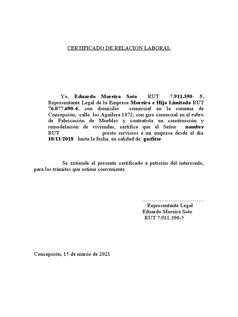 Modelo De Certificado De Relacion Laboral/certificados Laboral Es Ejemplos