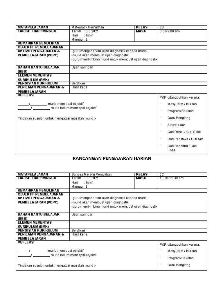 RPH Ujian Diagnostik | PDF