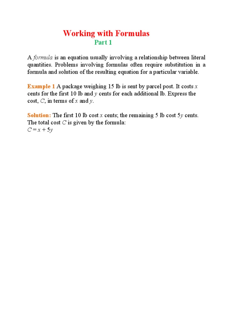 Working With Formula | PDF | Formula | Area