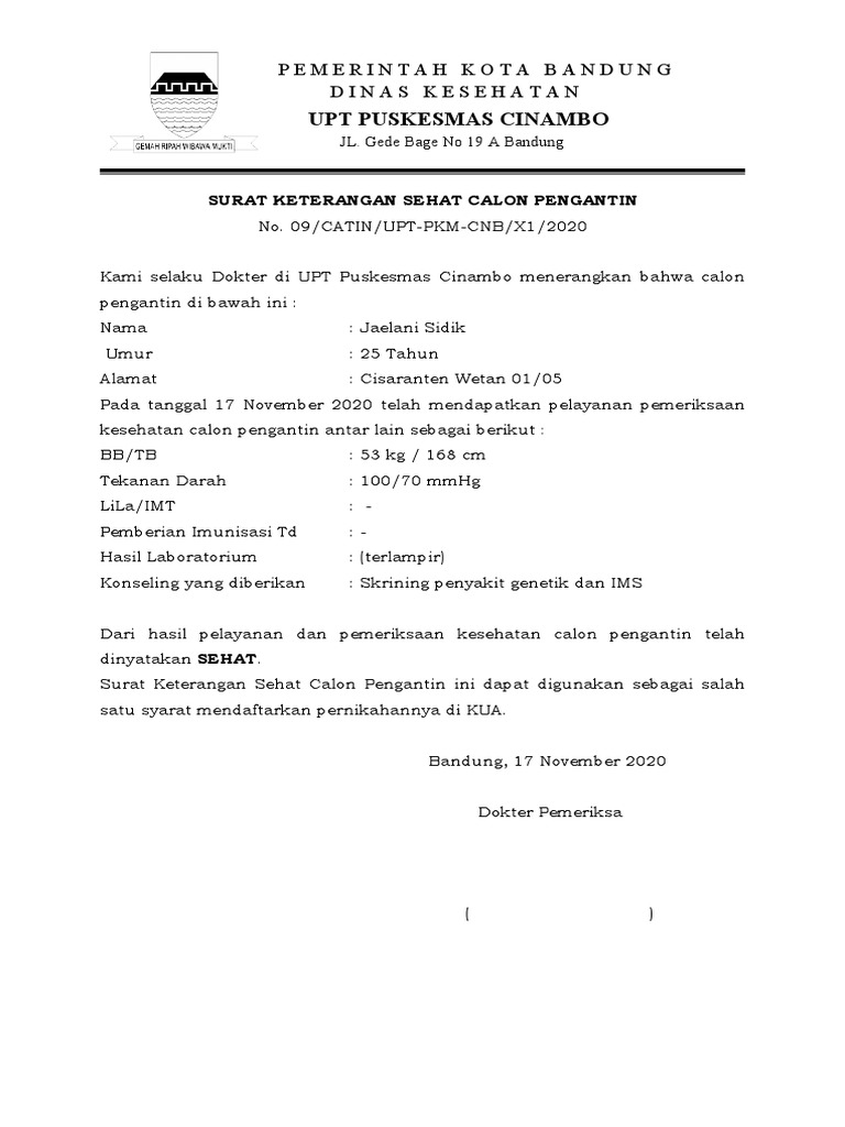 Surat Keterangan Sehat Catin | PDF | Pengembangan Diri