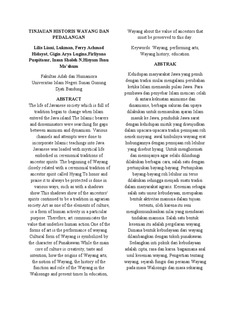 Tinjauan Historis Wayang Dan Pedalangan | PDF | Seni