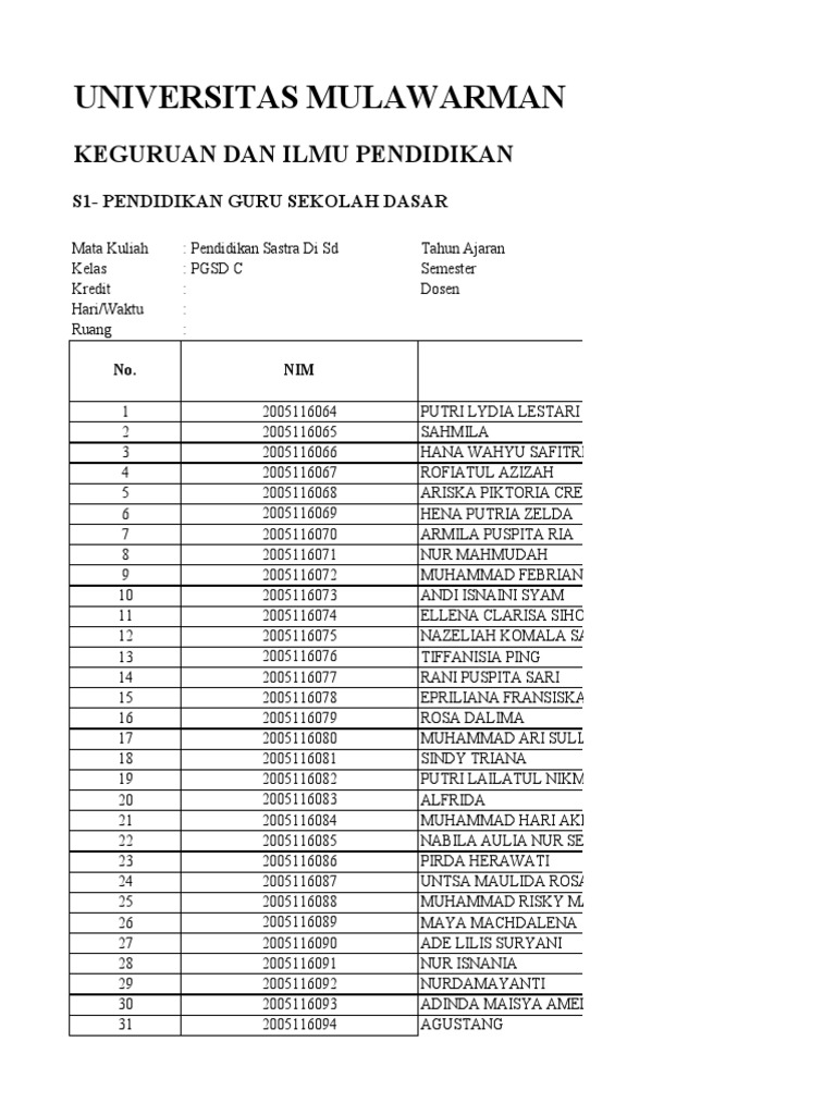 Contoh Absen Mahasiswa | PDF