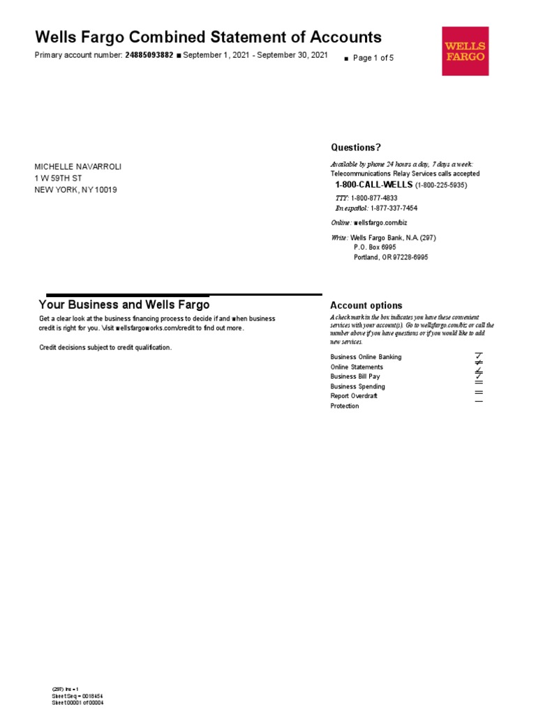 Wells Fargo Combined Statement of Accounts | PDF | Credit Card | Overdraft