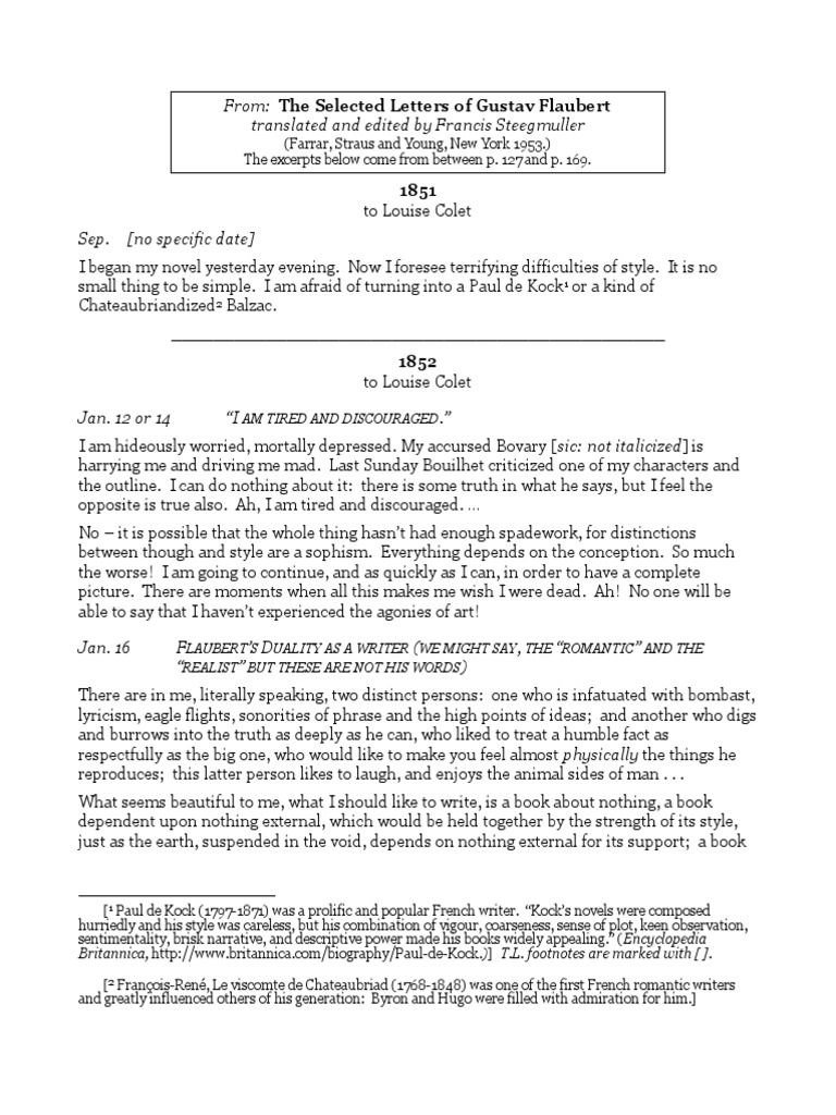 Selected Letters by Flaubert To Colet 1851 1854 | PDF | Gustave ...