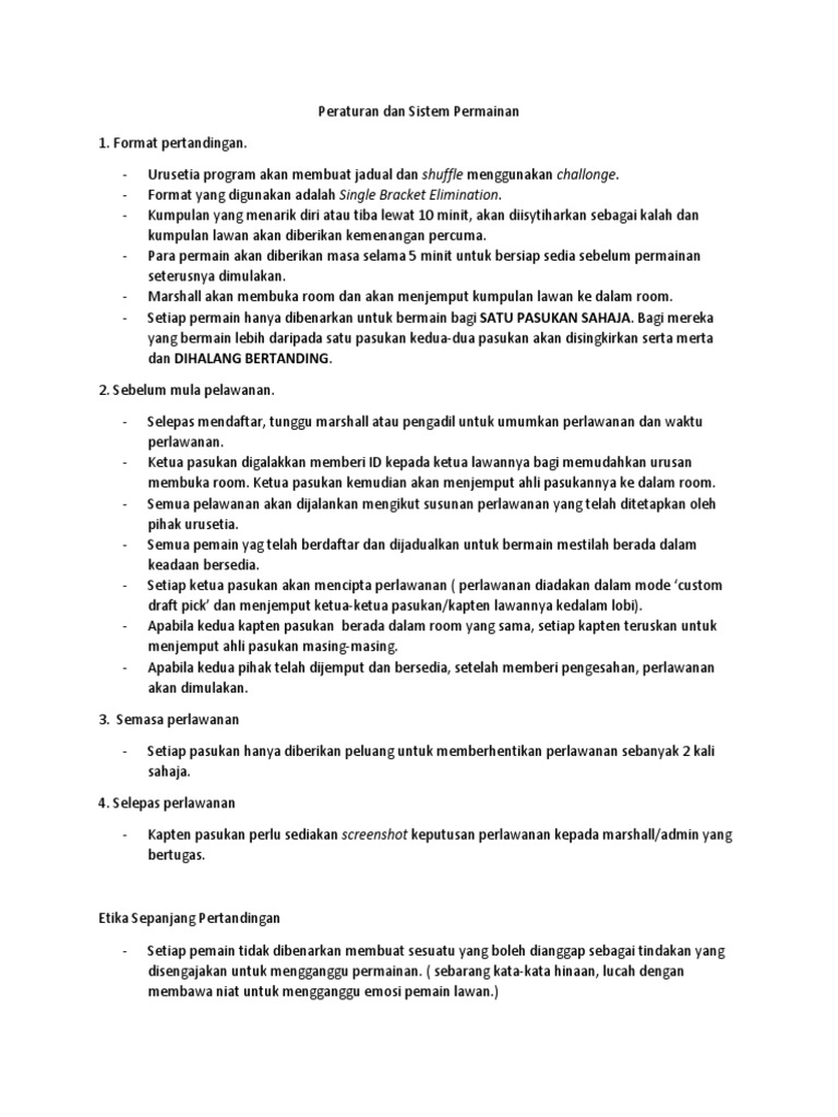 Peraturan Dan Sistem Permainan | PDF