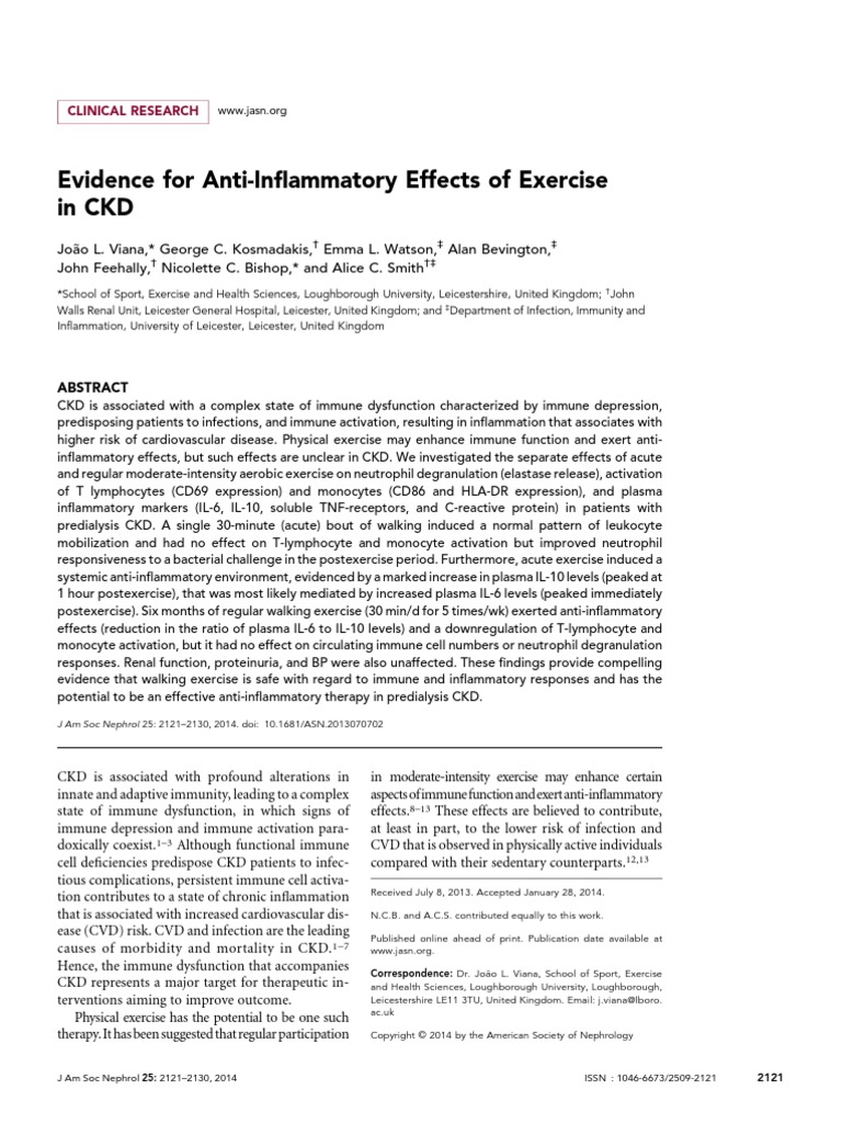 Antiinflammatory Effect of Exercise in HD Patients | PDF | Inflammation ...