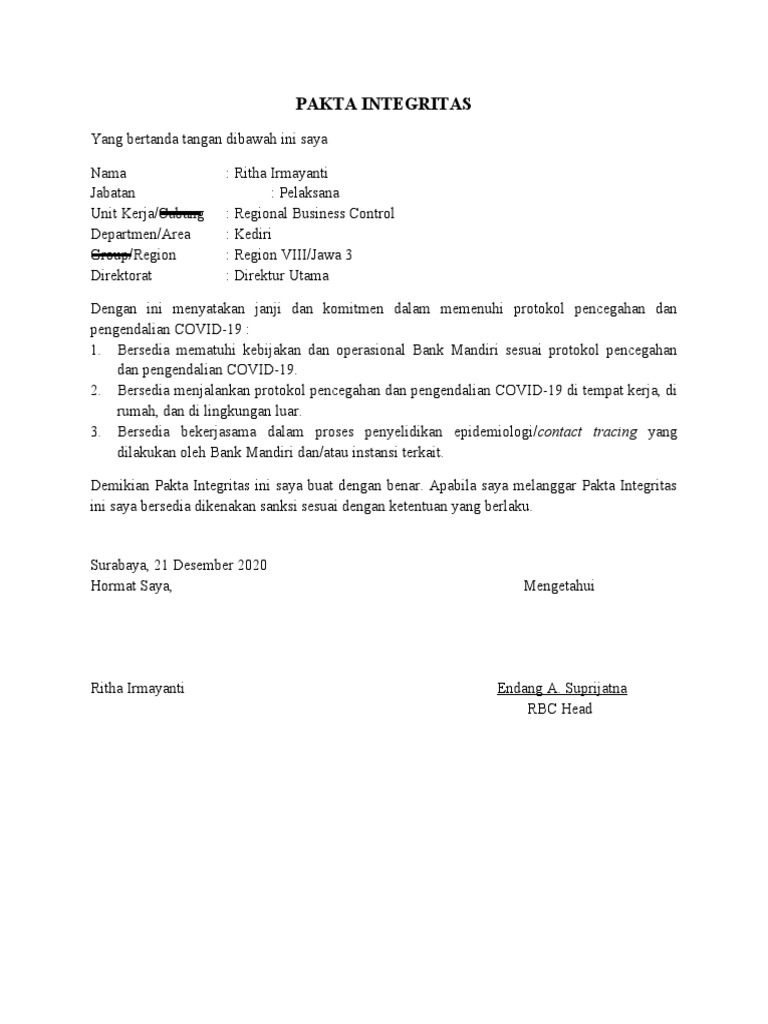Pakta Integritas 211220 | PDF