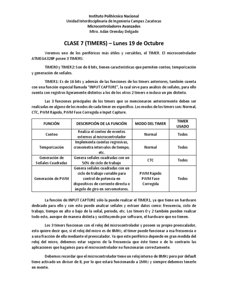 Clase 07 - Timers | PDF | Microcontrolador | Reloj