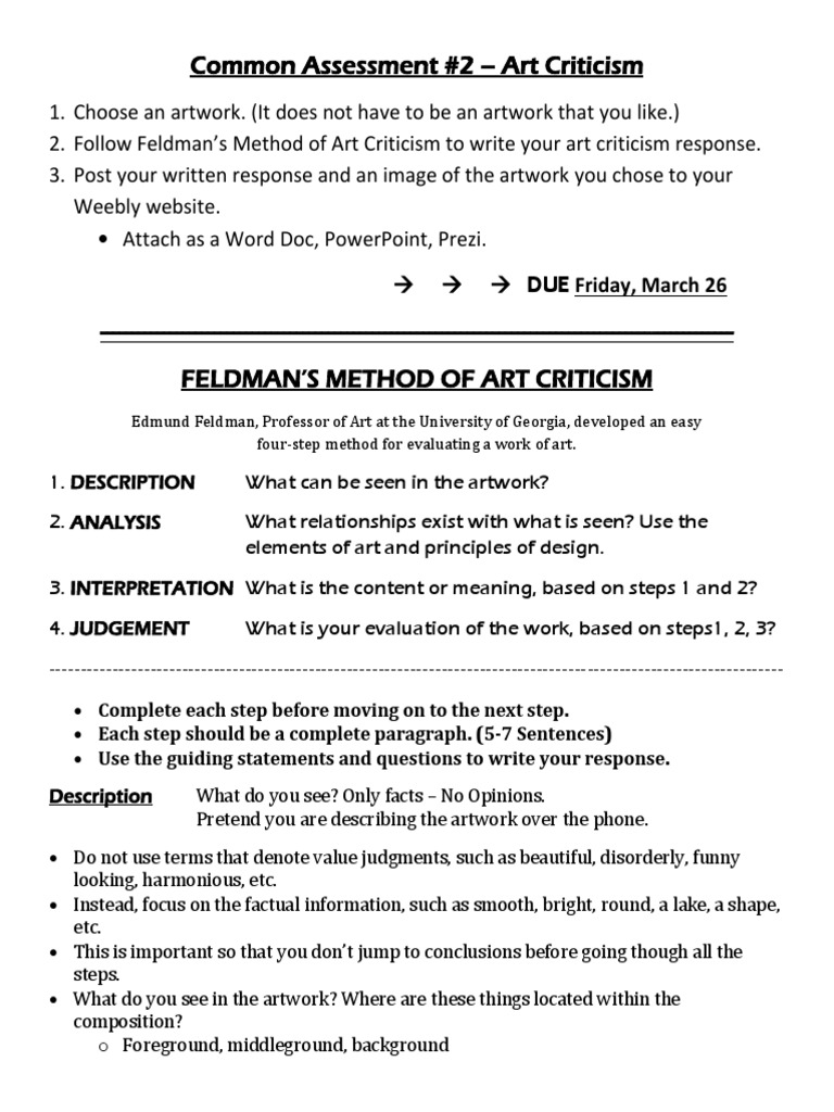 Common Assessment 2 Feldmans Method of Art Criticism | PDF ...