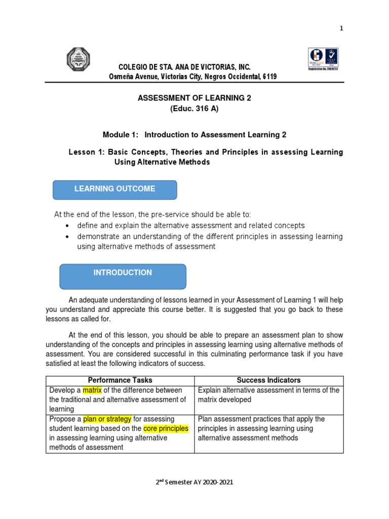 MODULE 1A Lesson 1 Basic Concepts | PDF | Educational Assessment | Test ...
