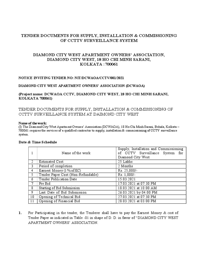 CCTV Surveillance System Tender 2021 | PDF | Business
