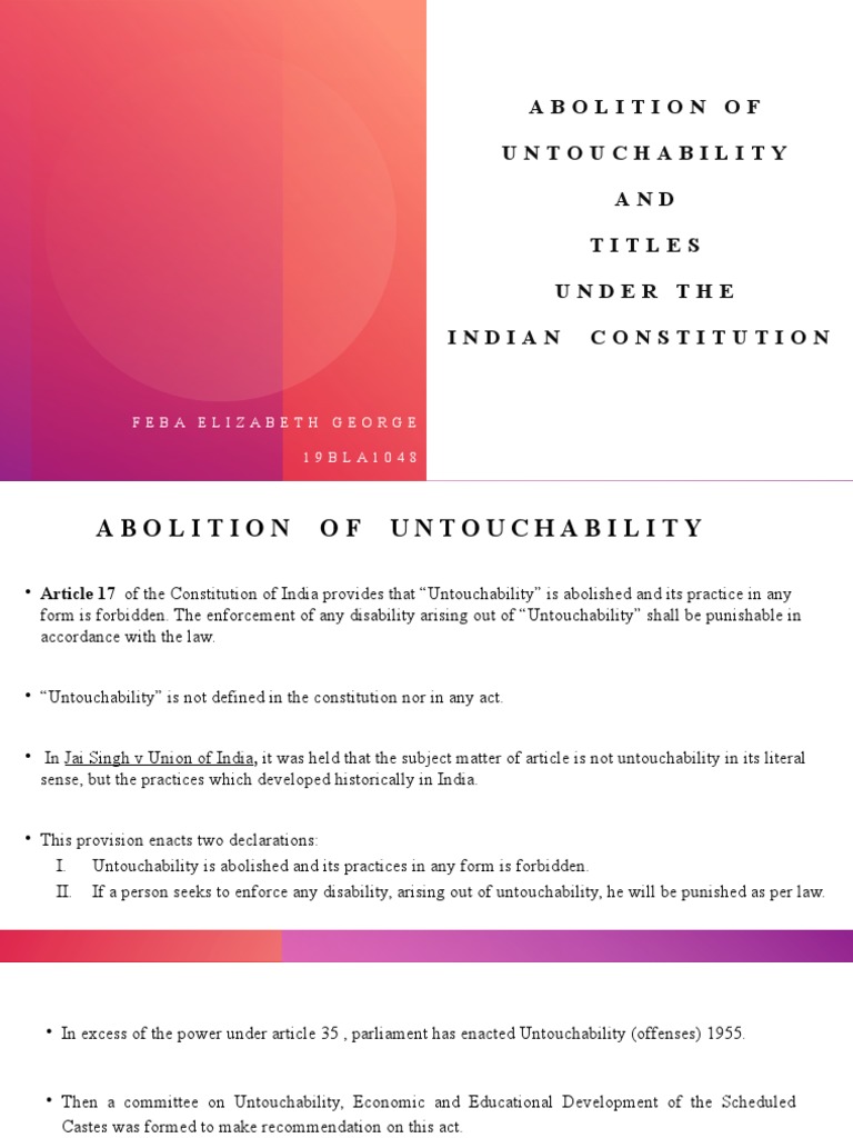 Abolition of Untouchability and Titles Under The Indian Constitution ...