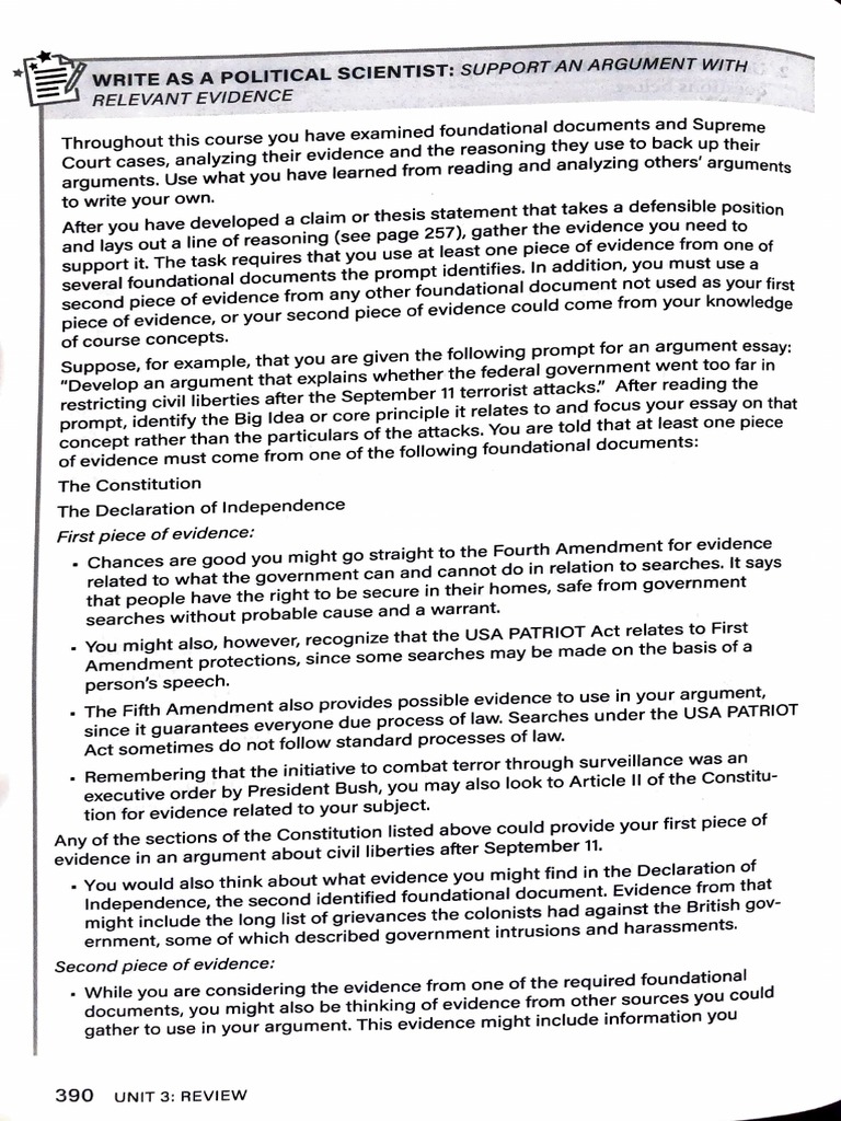 AMSCO U3 Write As A Political Scientist Support An Argument With ...