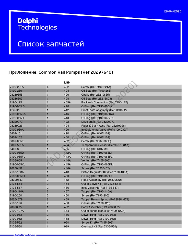 Common Rail Pump Parts List | PDF | Valve | Machines