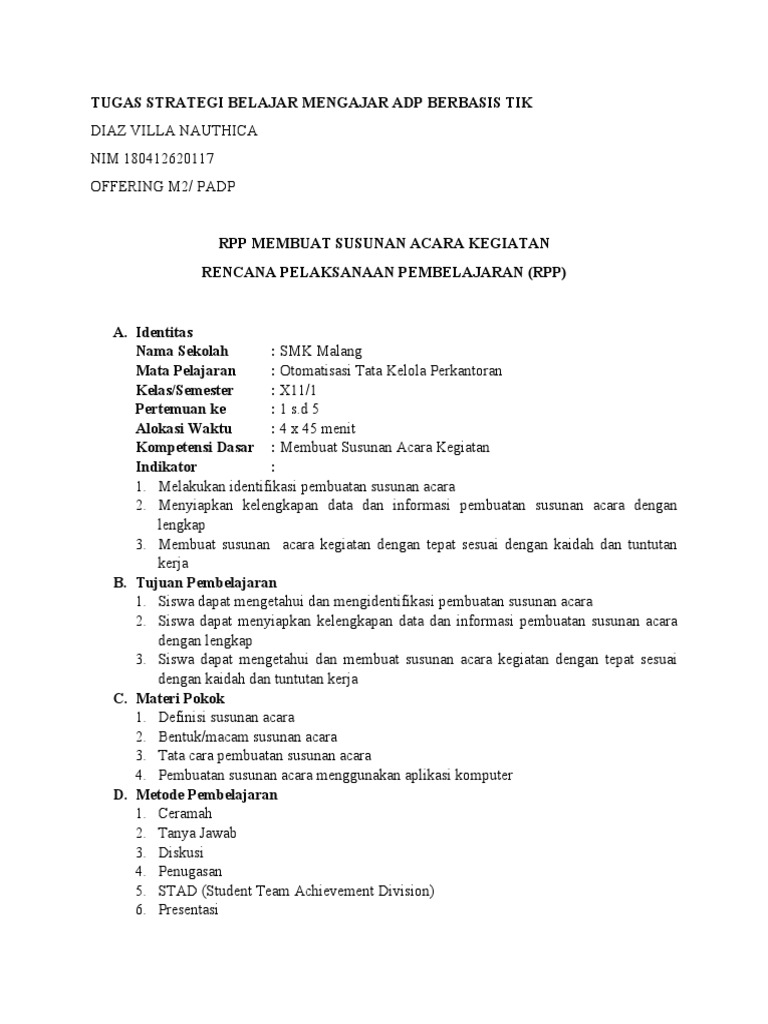Tugas RPP (Membuat Susunan Acara Kegiatan) | PDF