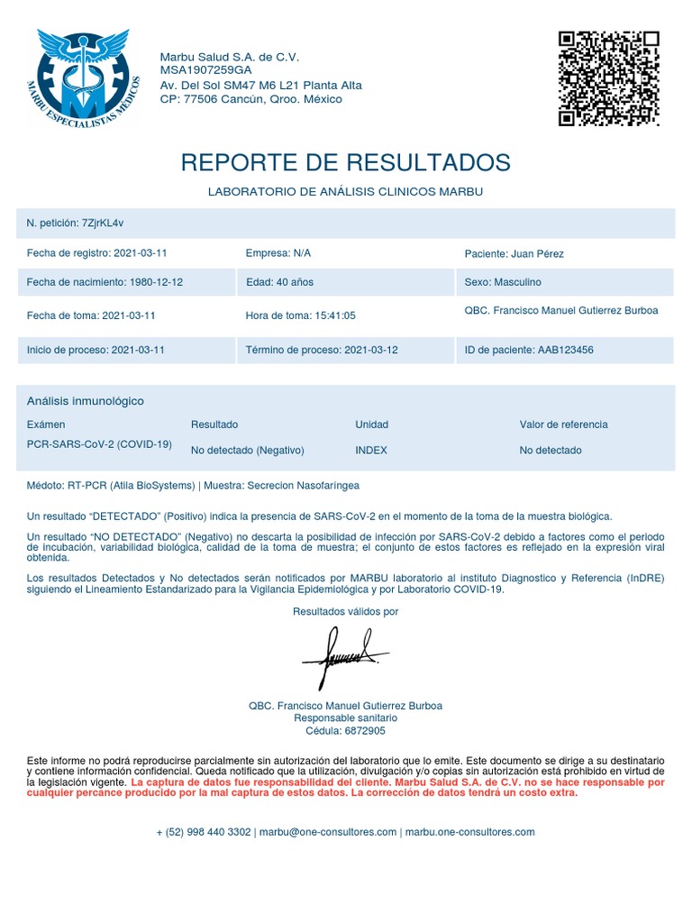 Test PCR Negativo COVID 19 - Cancún | PDF | Epidemiología ...
