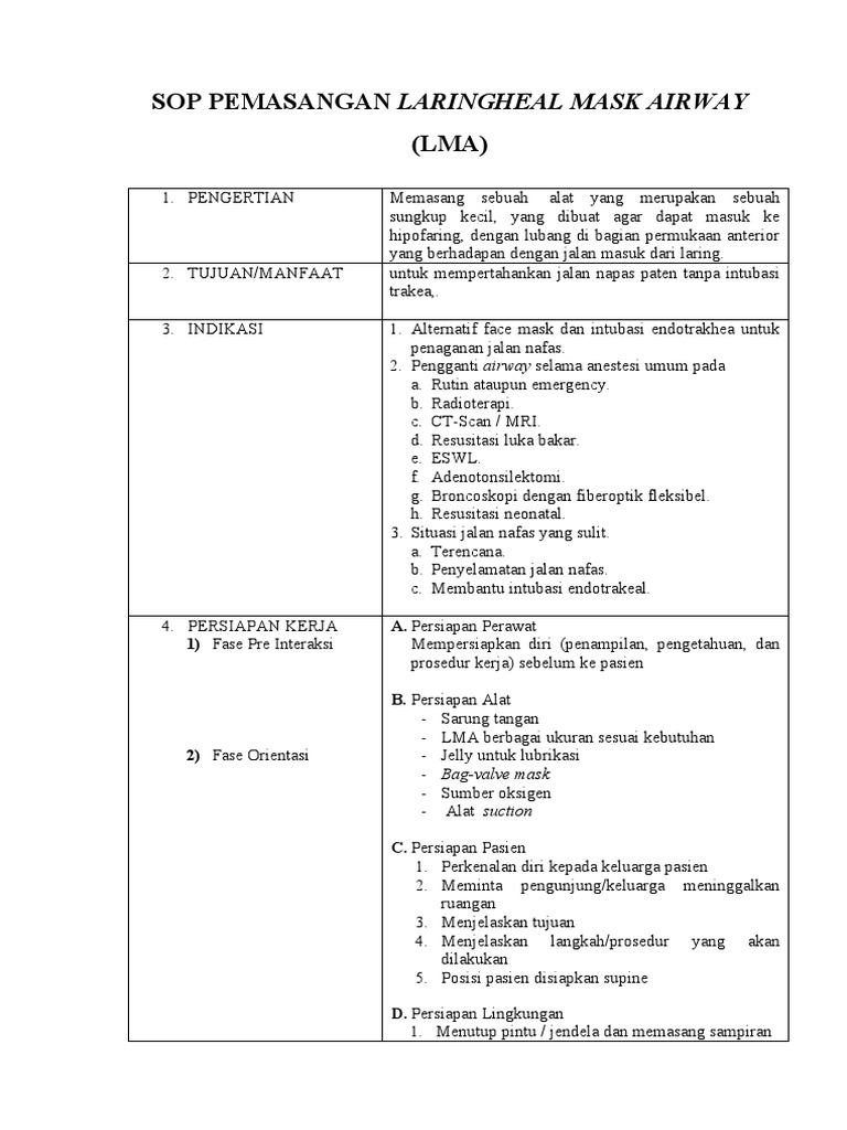 Lampiran Sop Pemasangan Lma | PDF