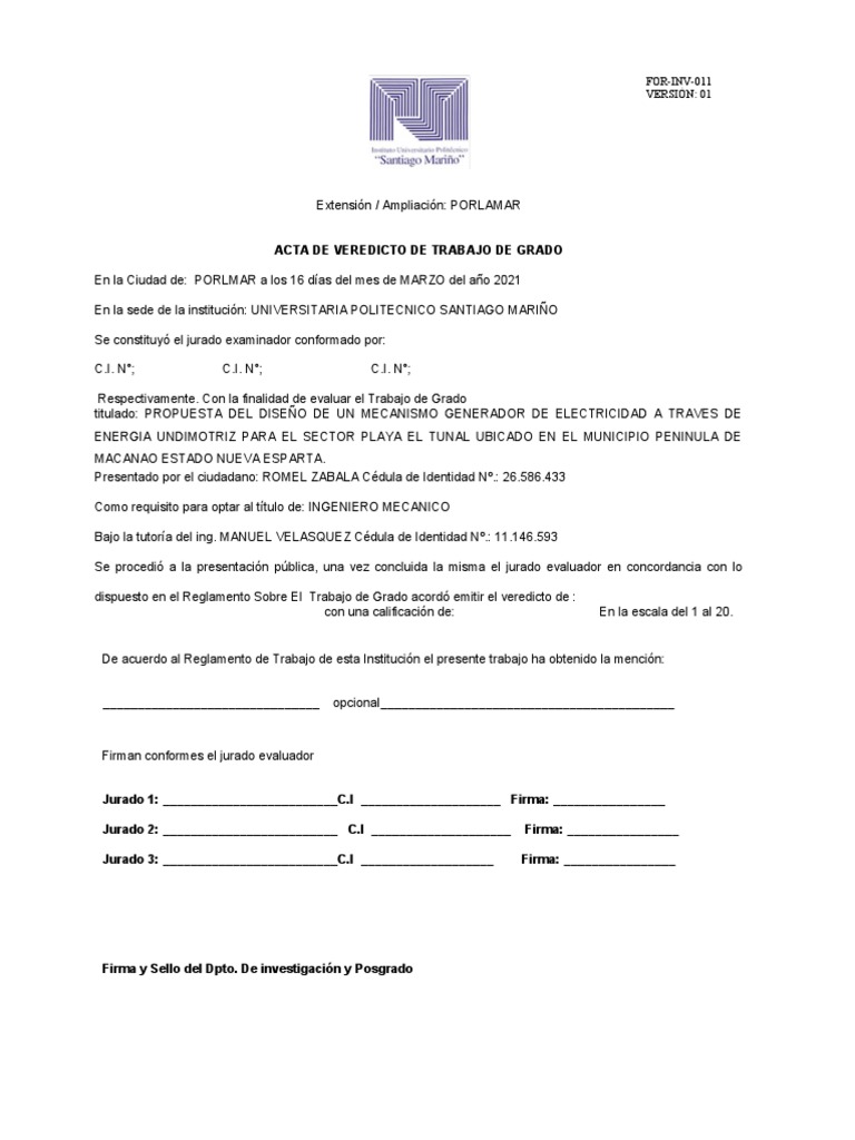 Forma 011 Inv - Acta de Veredicto | PDF