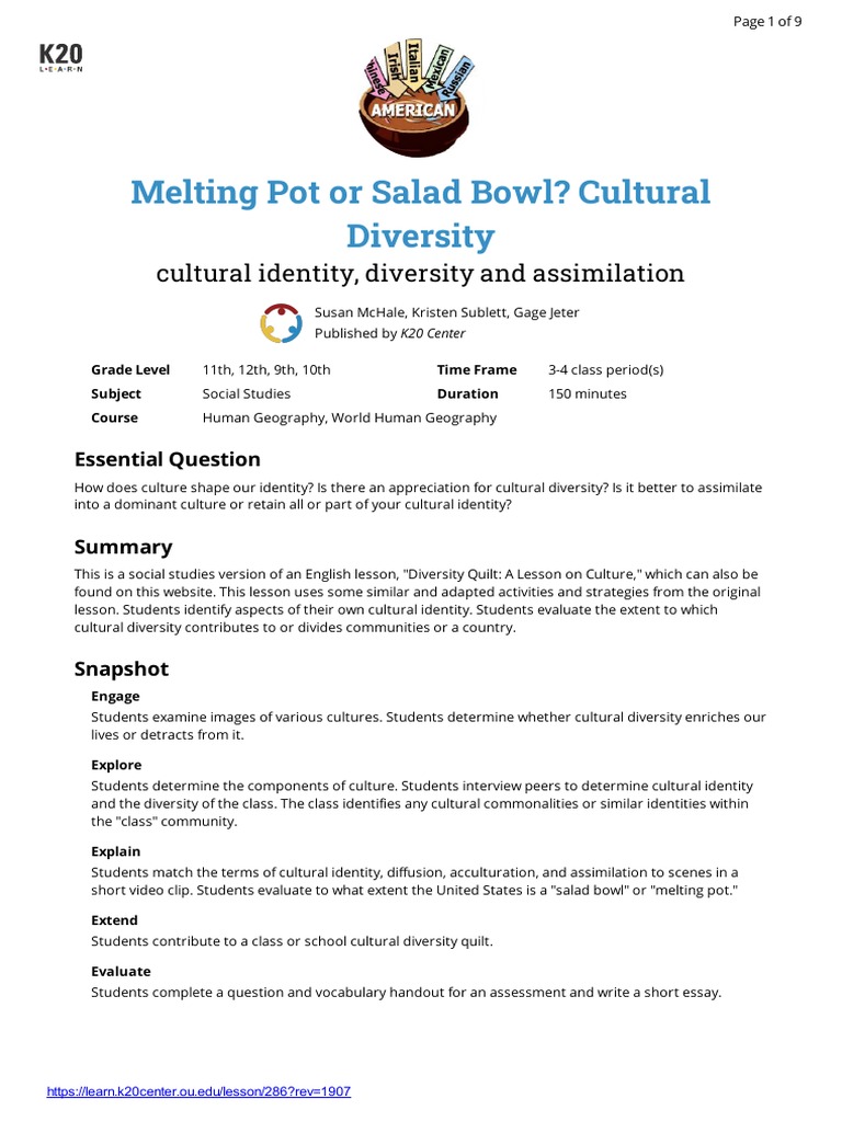 Melting Pot or Salad Bowl? Cultural Diversity | PDF | Chinese Martial ...