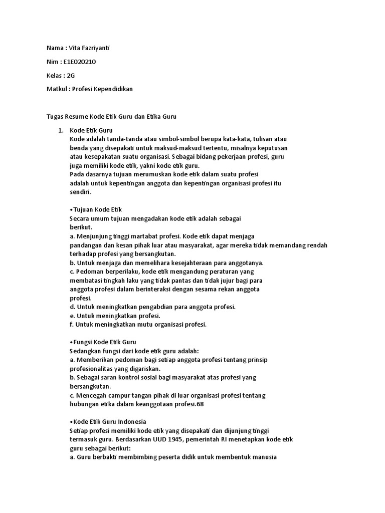 Kode Etik Guru Dan Etika Guru | PDF