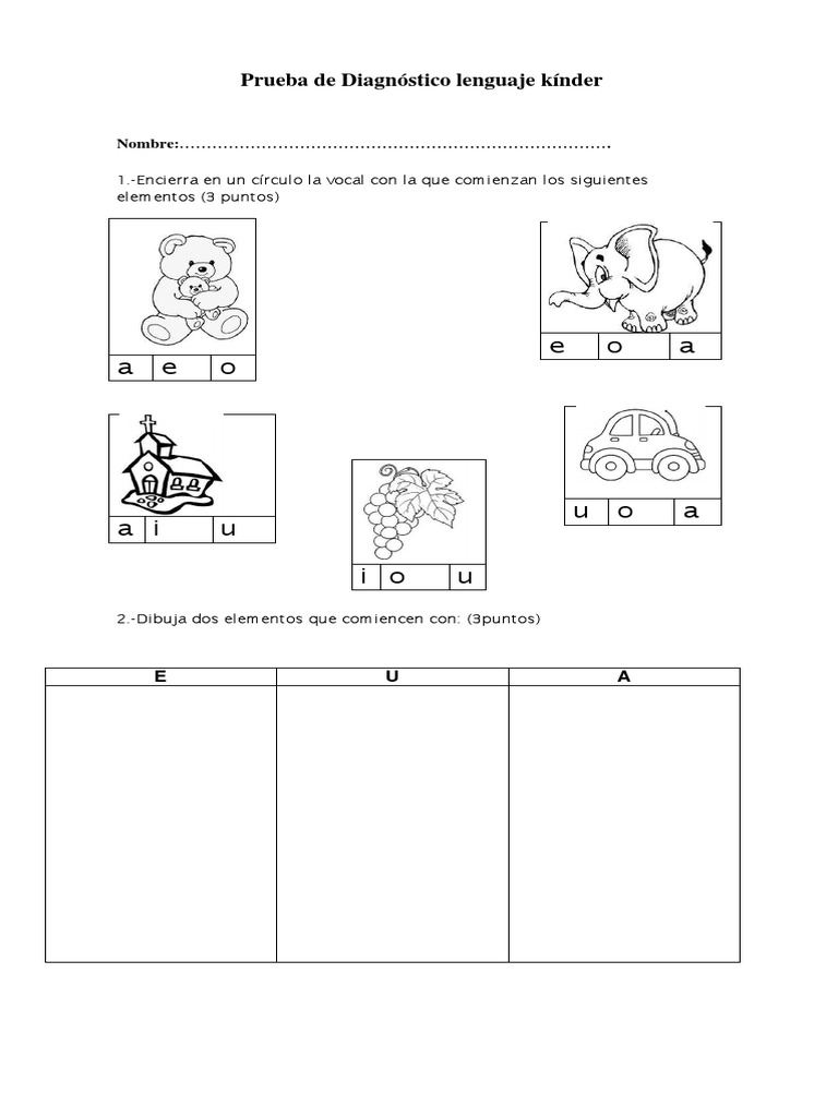 Prueba Diagnóstica de Vocales para Kínder | PDF