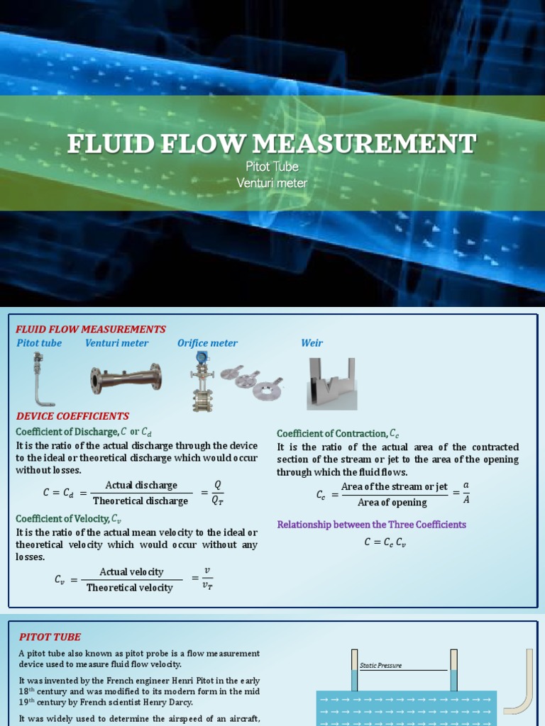 2.1 Fluid Flow Measurement - Pitot Tube and Venturi Meter | PDF | Flow ...