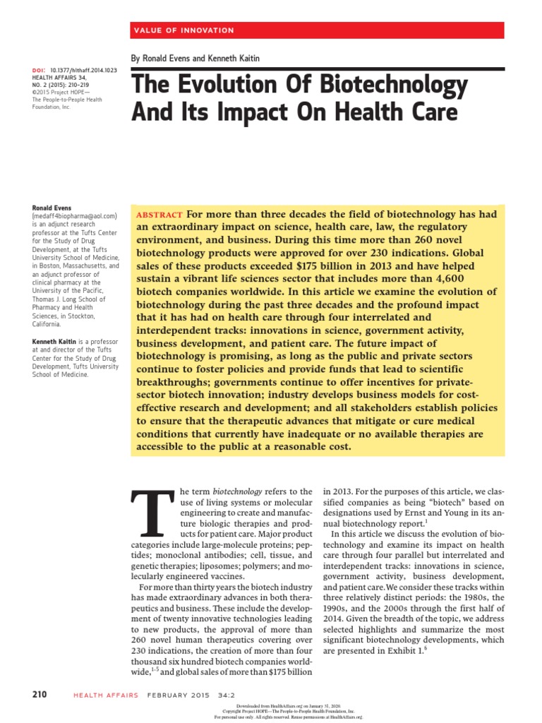 The Evolution of Biotechnology and Its Impact On Health Care | PDF ...
