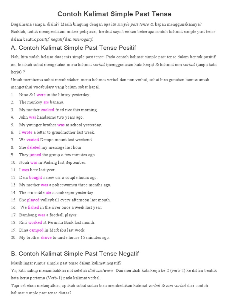 Contoh Kalimat Simple Past Tense | PDF | Seni & Disiplin Bahasa ...