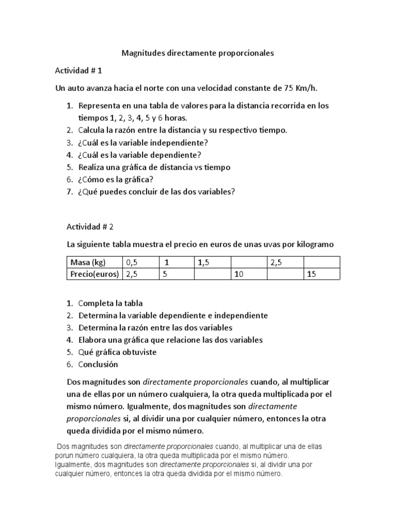 Magnitudes Directamente Proporcionales | PDF | Matemática Elemental ...